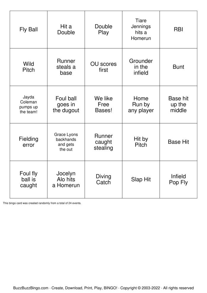 Softball Bingo Bingo Cards to Download, Print and Customize!
