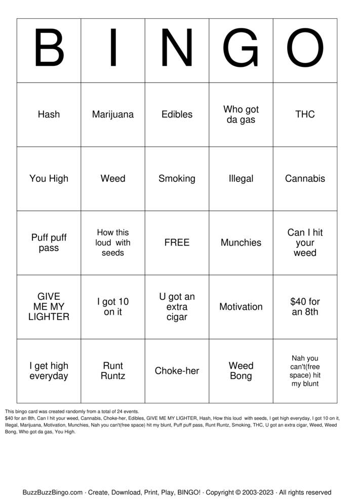marijuana Bingo Cards to Download, Print and Customize!
