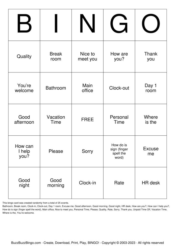 ASL Bingo Bingo Cards to Download, Print and Customize!