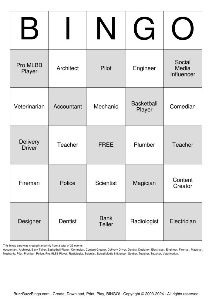 Career Day Bingo Bingo Cards to Download, Print and Customize!