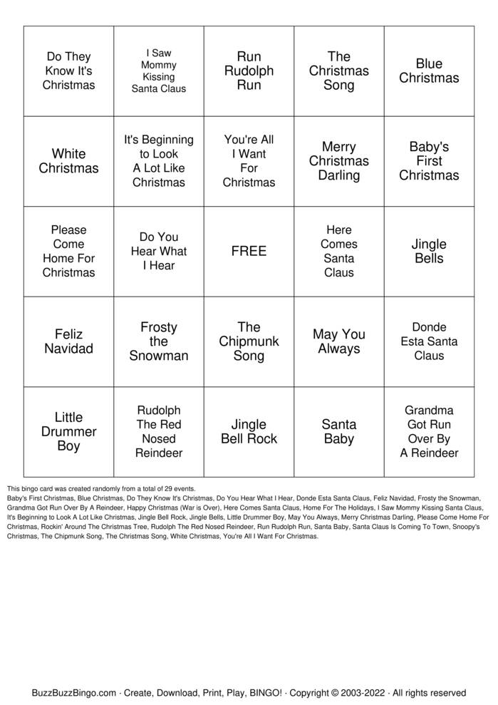 Christmas Songs Bingo Cards to Download, Print and Customize!
