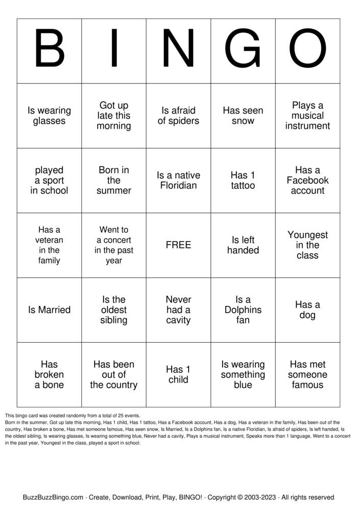 Classmate Bingo Bingo Cards to Download, Print and Customize!