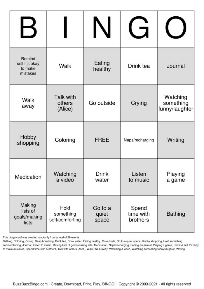 Coping Bingo Bingo Cards to Download, Print and Customize!