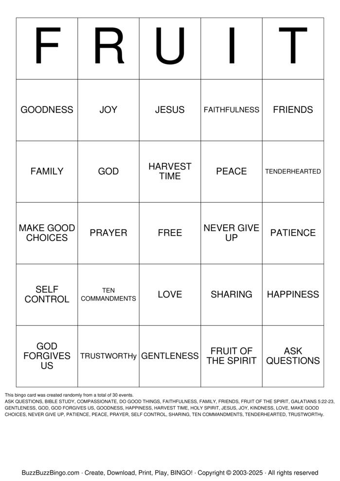 Fruit of the Spirit Bingo Cards to Download, Print and Customize!