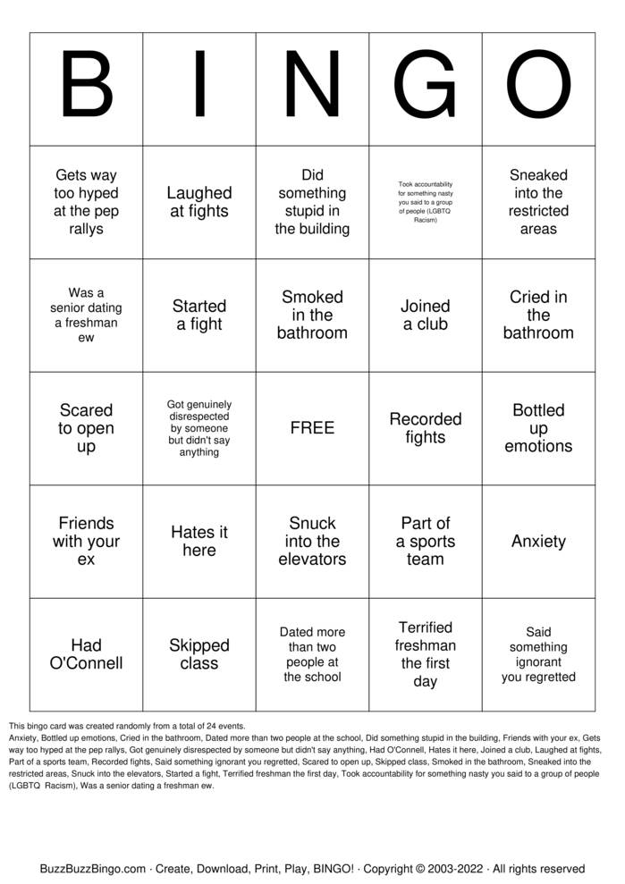 High School Bingo Cards to Download, Print and Customize!