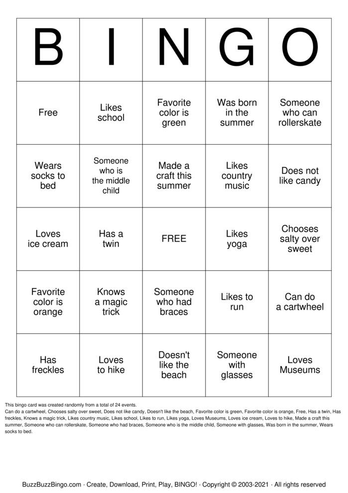 Human Scavenger Hunt Bingo Cards to Download, Print and Customize!