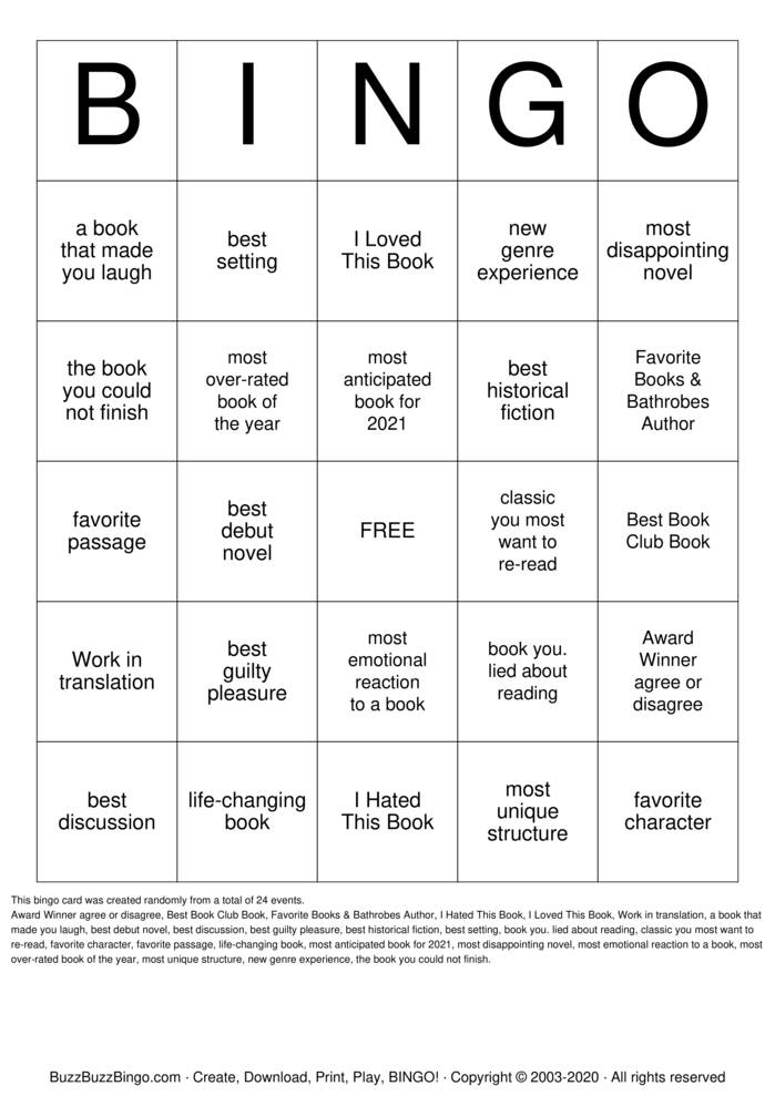 Literary Affairs Books & Cocktails Bingo Cards to Download, Print and ...