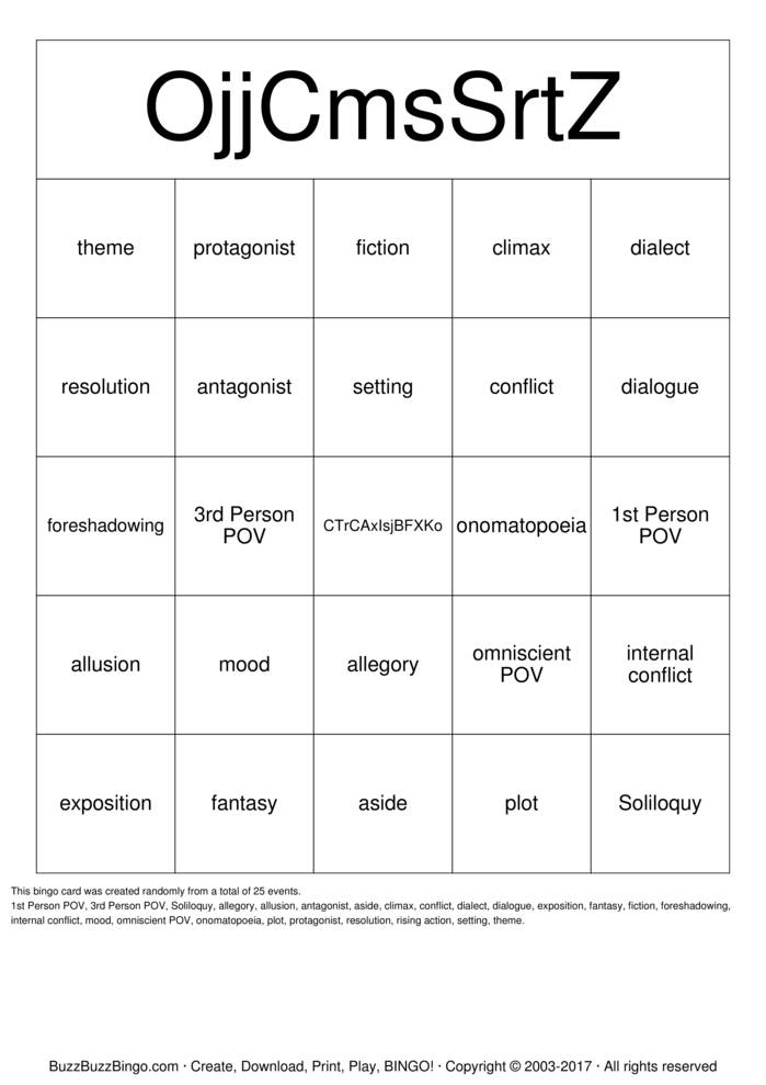 Literary Device Bingo Cards to Download, Print and Customize!