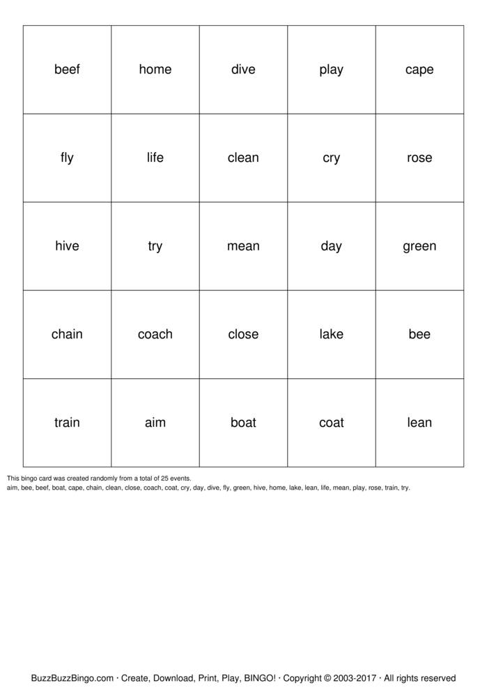 Long Vowel Bingo Bingo Cards to Download, Print and Customize!