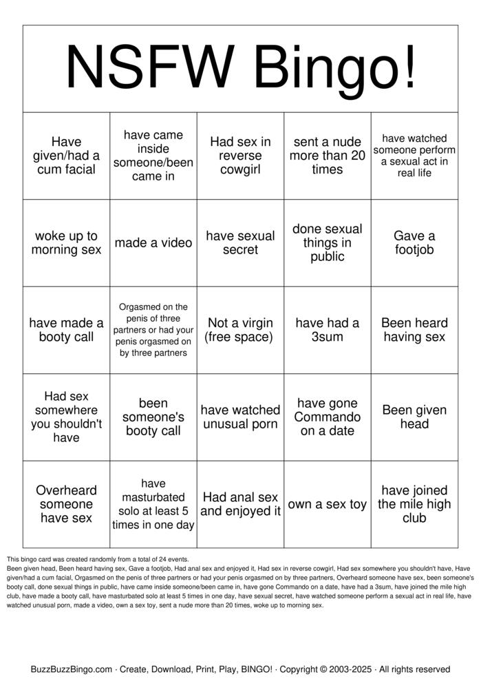 NSFW Bingo Bingo Cards to Download, Print and Customize!