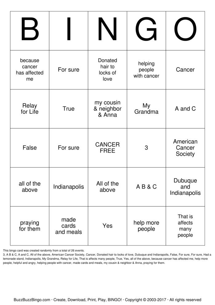 RELAY FOR LIFE Bingo Cards to Download, Print and Customize!