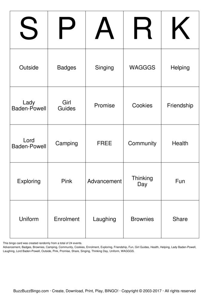 SPARK Bingo Cards to Download, Print and Customize!