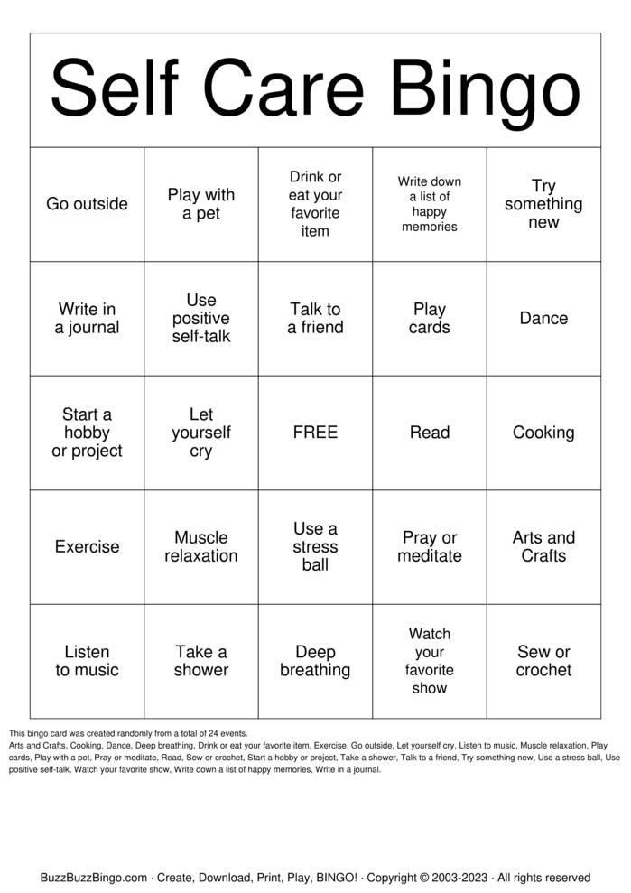 Self-Care Bingo Bingo Cards to Download, Print and Customize!