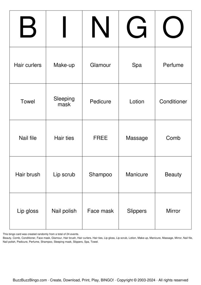 Spa Party Bingo Cards to Download, Print and Customize!
