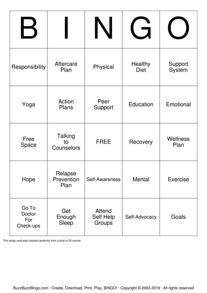 self awareness Bingo Cards to Download, Print and Customize!
