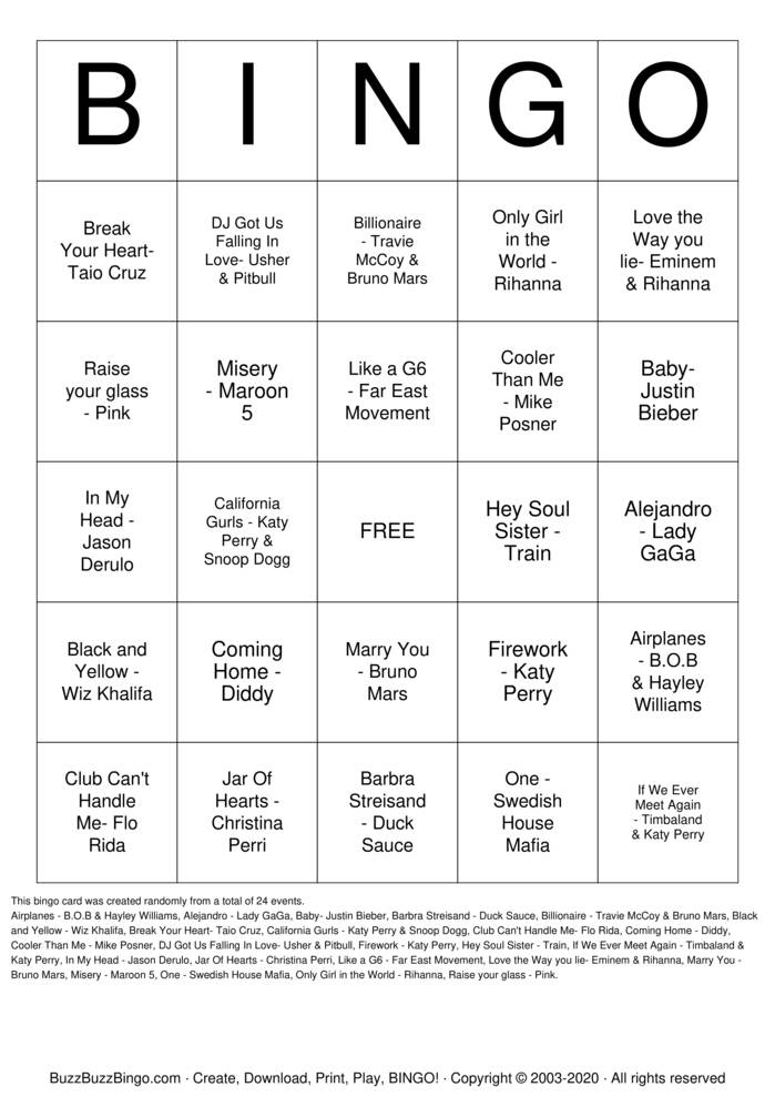 10's Sick Beats Bingo Cards to Download, Print and Customize!