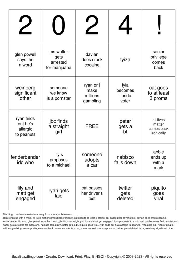 2024! Bingo Cards to Download, Print and Customize!