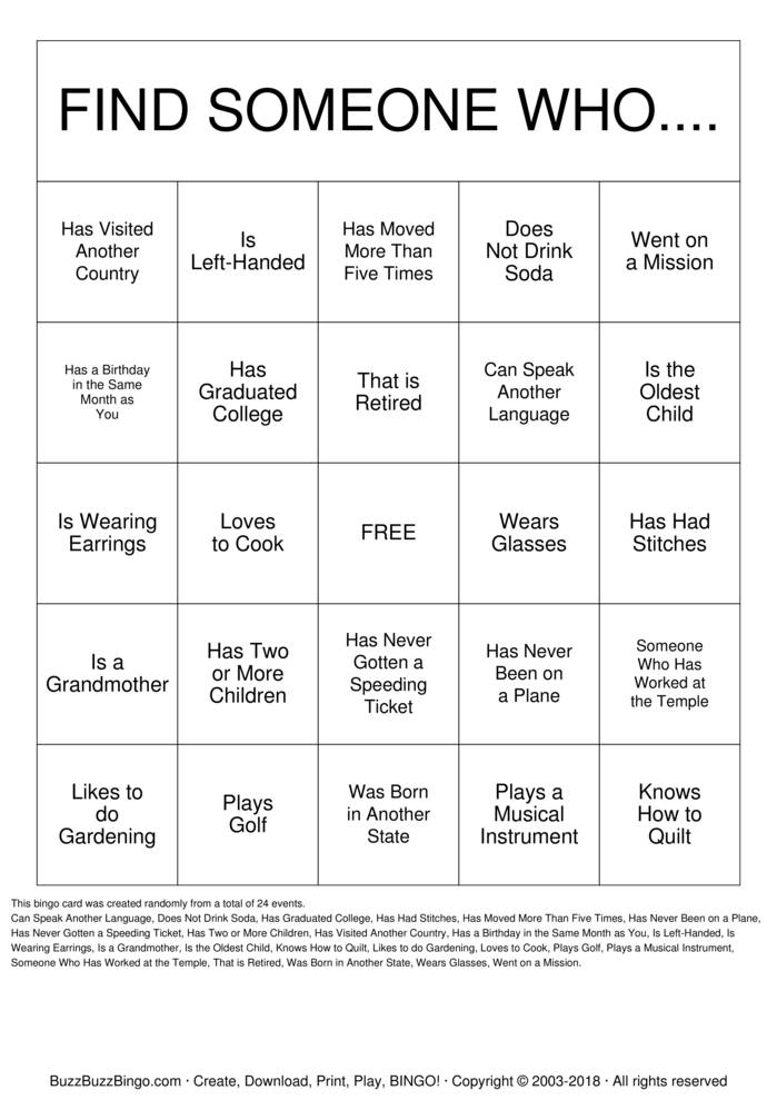 FIND SOMEONE WHO.... Bingo Cards to Download, Print and Customize!