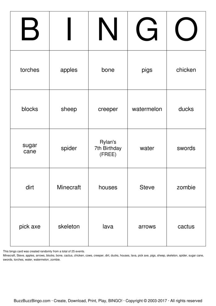 MineCraft Bingo Cards to Download, Print and Customize!