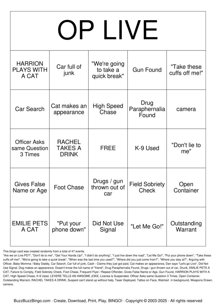 OP Live Bingo Cards to Download, Print and Customize!