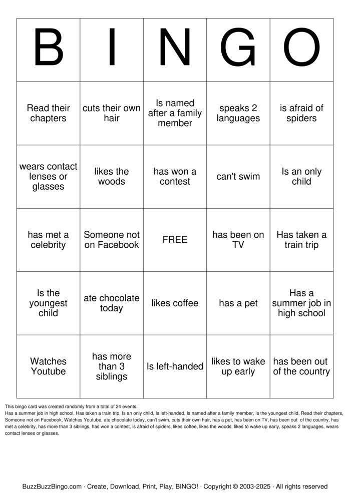 People Bingo Bingo Cards to Download, Print and Customize!