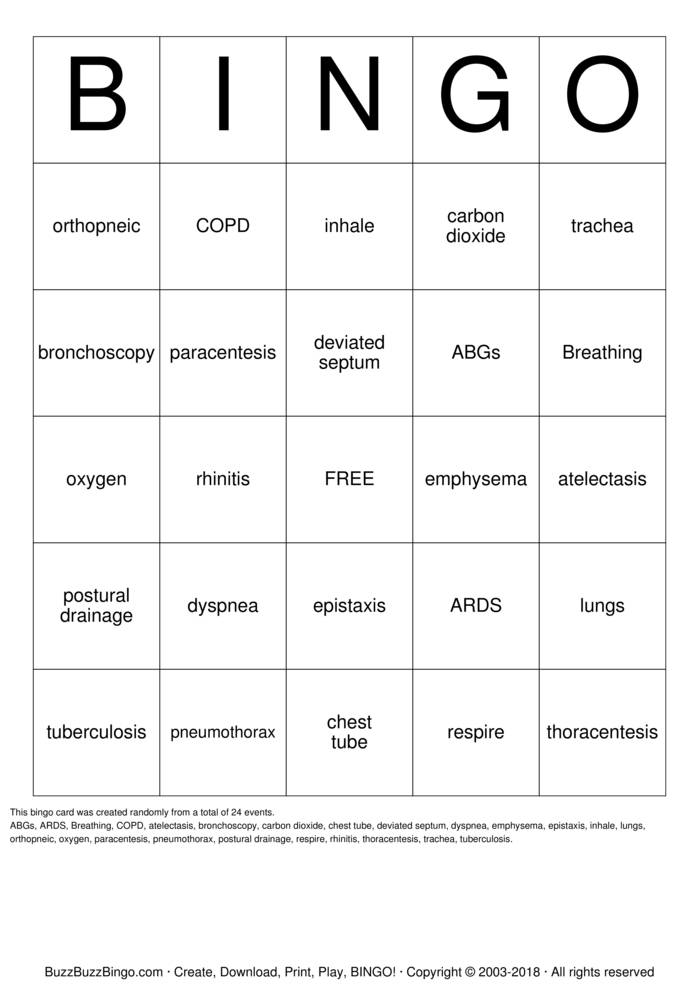Respiratory System Bingo Cards to Download, Print and Customize!
