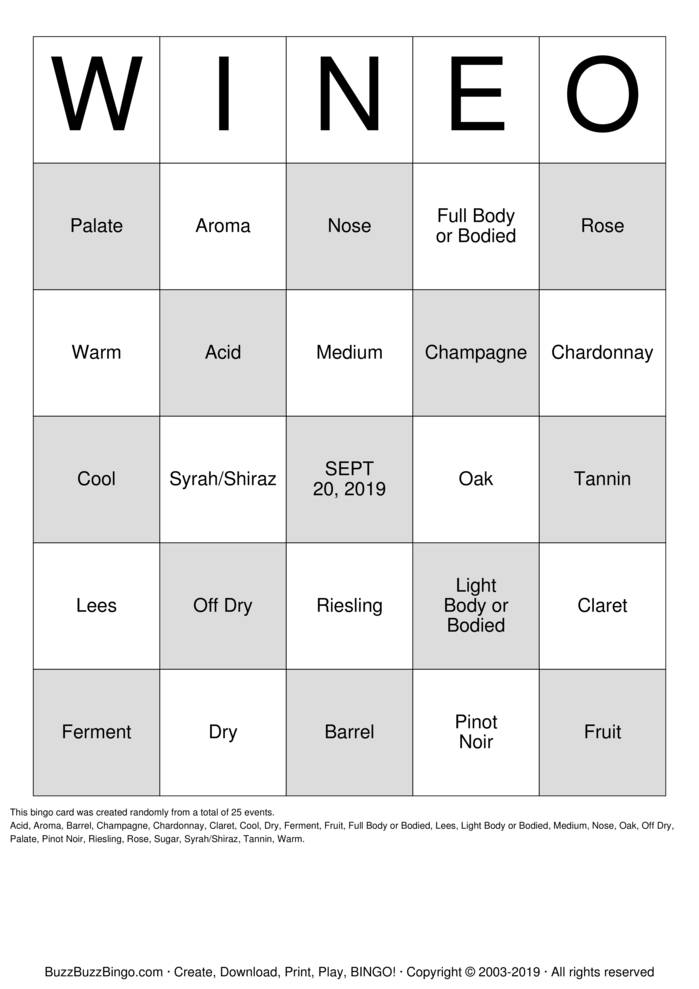 Wine-O Bingo Cards to Download, Print and Customize!