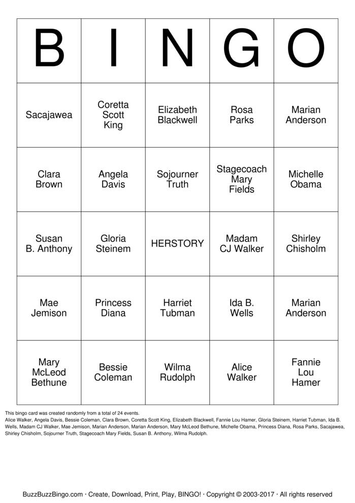 Women History Bingo Cards to Download, Print and Customize!