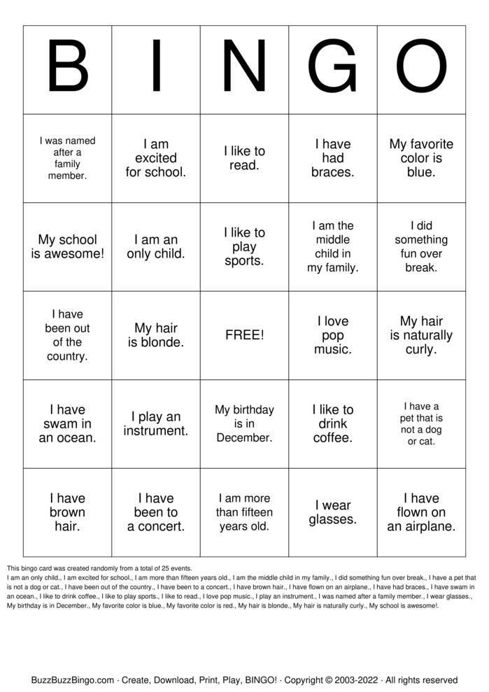 Classmate Bingo Bingo Cards to Download, Print and Customize!