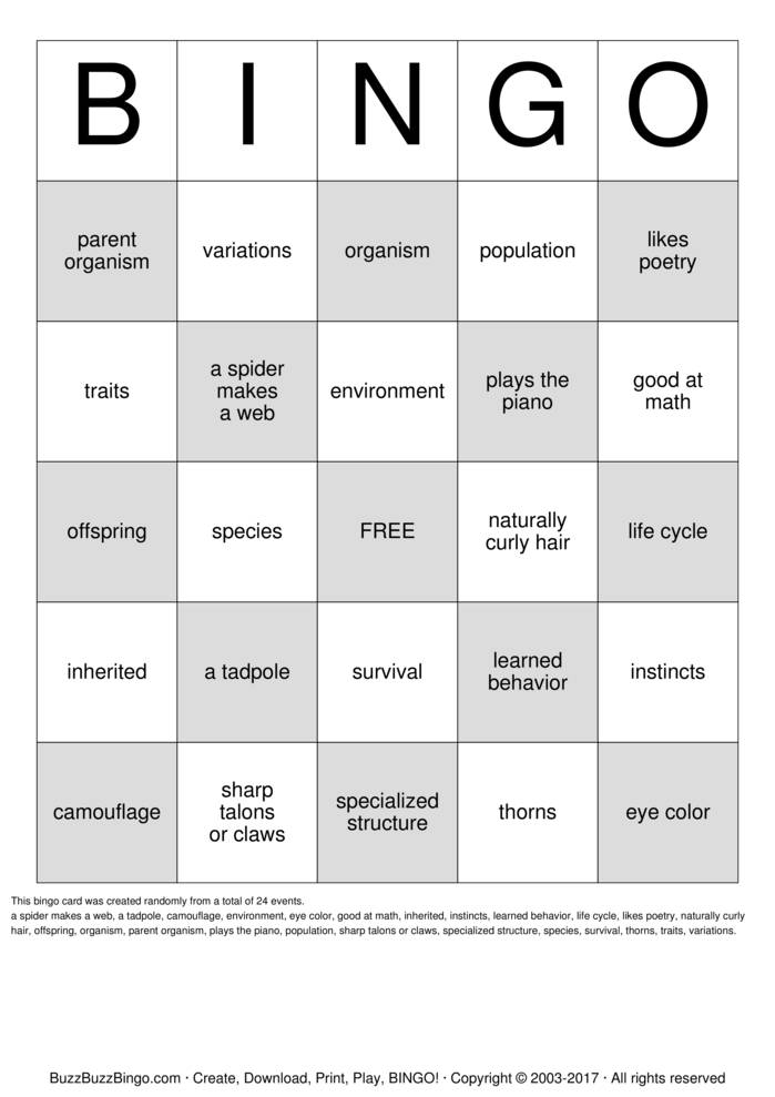 Heredity Vocabulary Bingo Cards to Download, Print and Customize!