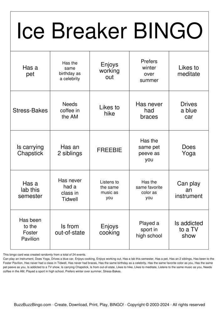 ICEBREAKER BINGO Bingo Cards to Download, Print and Customize!