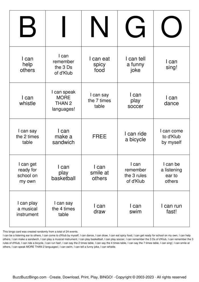 I Can! BINGO Bingo Cards to Download, Print and Customize!