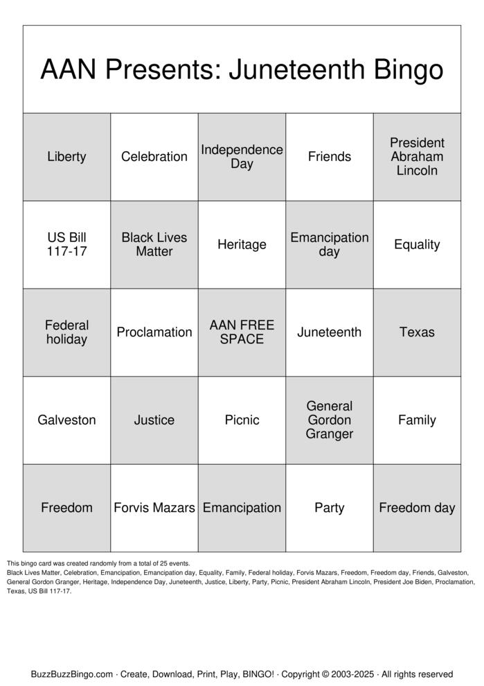 Juneteenth Bingo Cards to Download, Print and Customize!