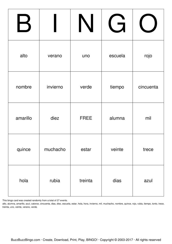 La clase de espanol Bingo Cards to Download, Print and Customize!