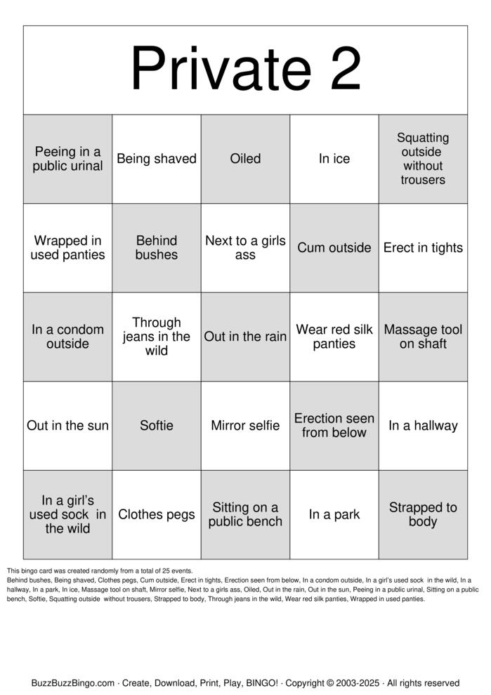 Private 2 Bingo Cards to Download, Print and Customize!