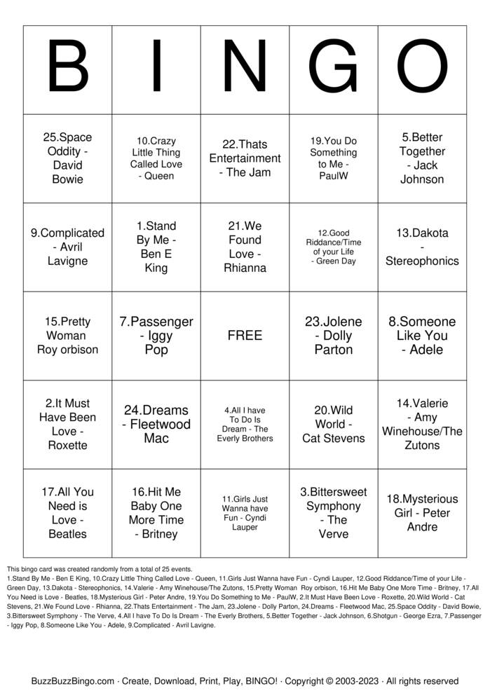 Rock 'N' Roll Bingo Cards to Download, Print and Customize!
