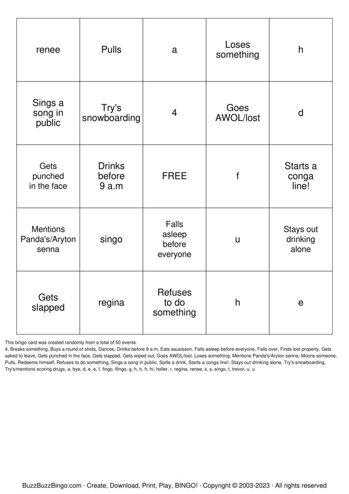 SINGO Bingo Cards to Download, Print and Customize!