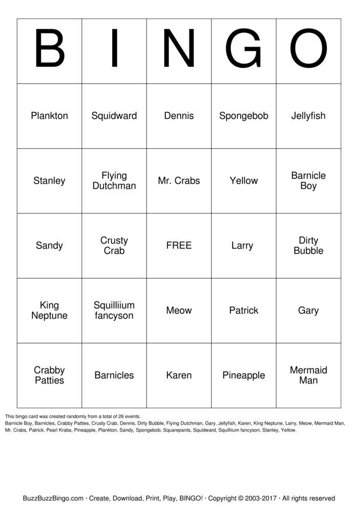 SpongeBob SquarePants Bingo Cards to Download, Print and Customize!