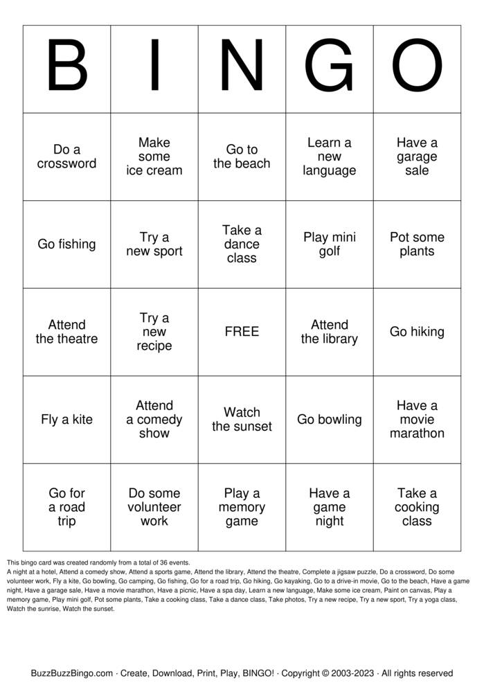 Summer Activities Bingo Cards to Download, Print and Customize!