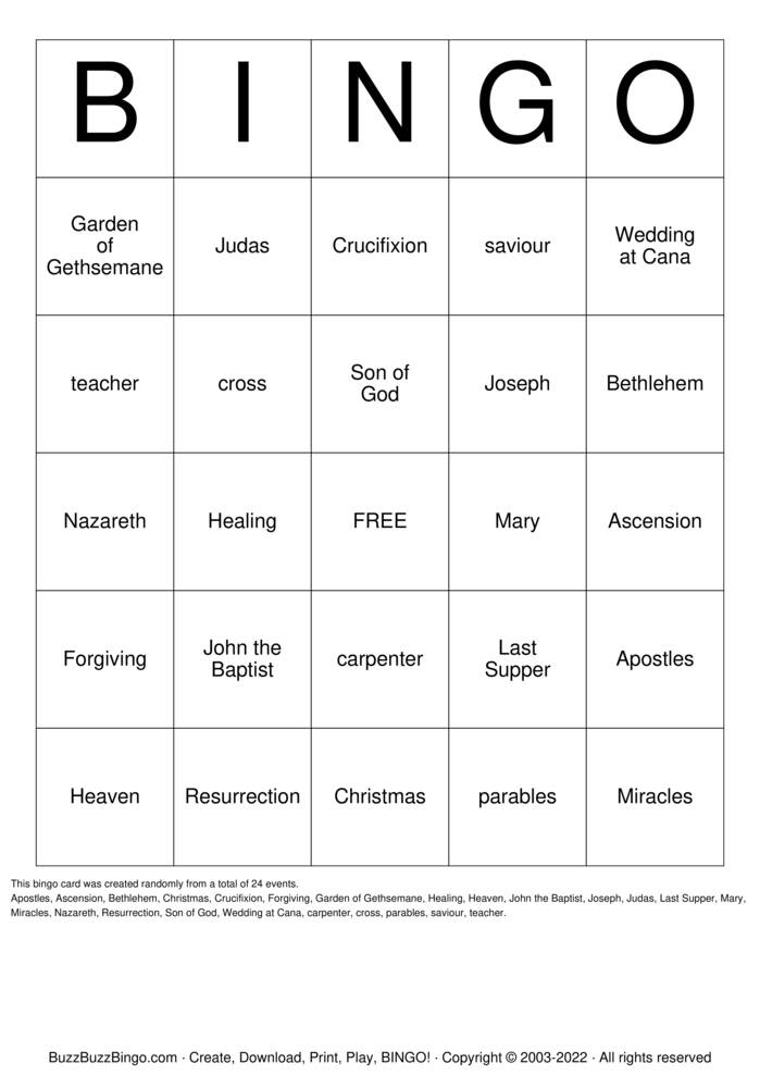 The Life of Jesus Bingo Cards to Download, Print and Customize!