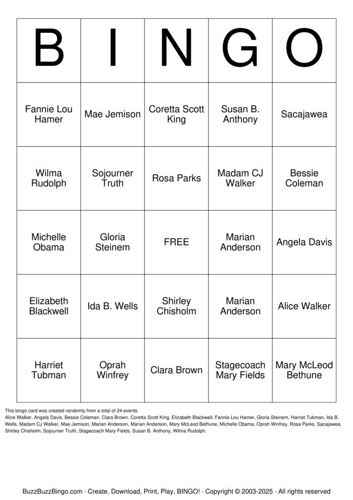 Women History Month Bingo Cards to Download, Print and Customize!