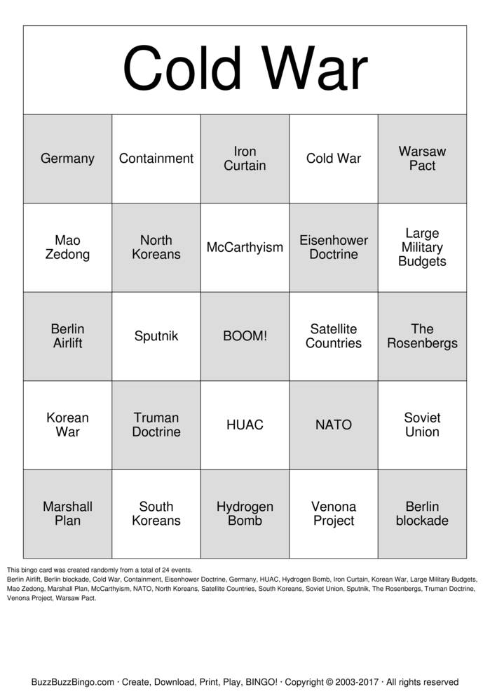 Cold War Bingo Cards to Download, Print and Customize!