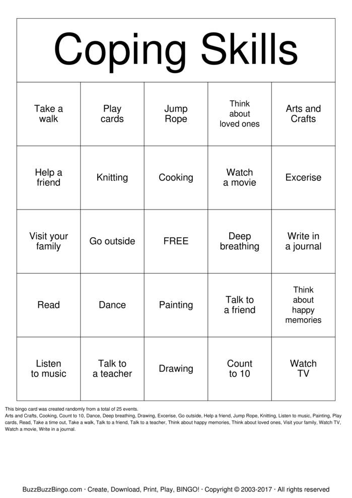 Coping Skills Bingo Cards to Download, Print and Customize!