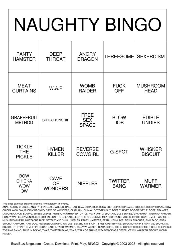 DIRTY BINGO Bingo Cards to Download, Print and Customize!