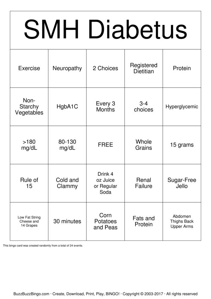 Diabetes Bingo Cards To Download Print And Customize Diabetes Bingo Cards To Download Print And Customize