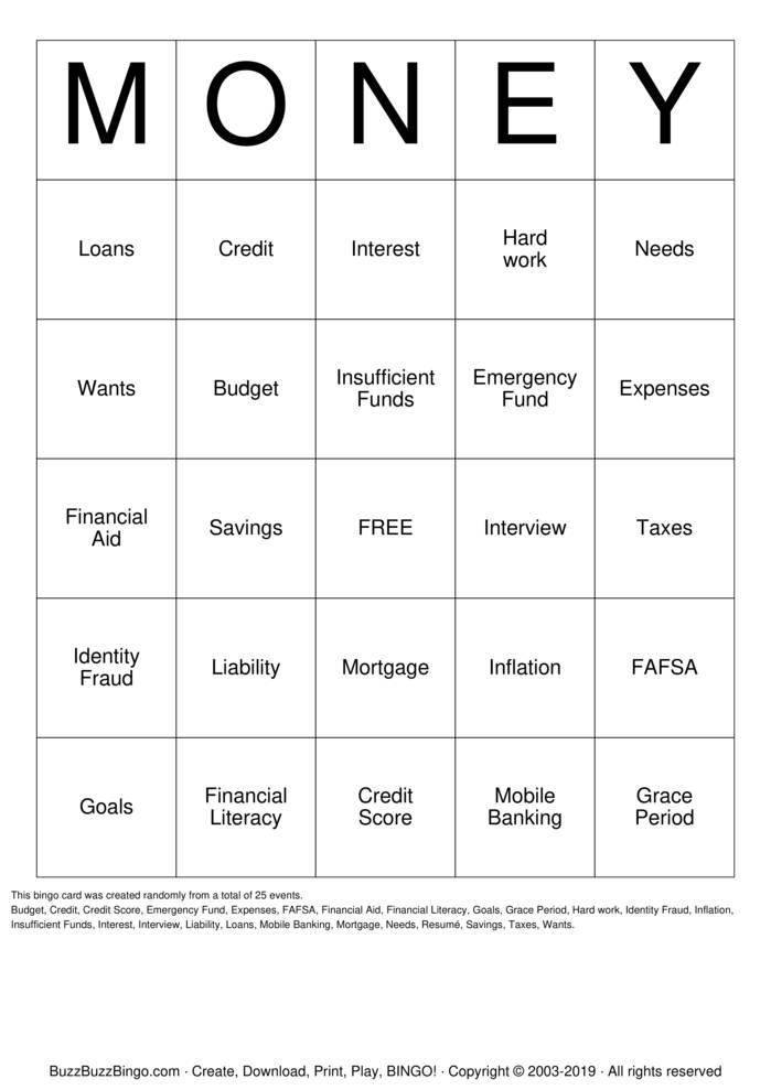 Financial Literacy Bingo Cards to Download, Print and Customize!