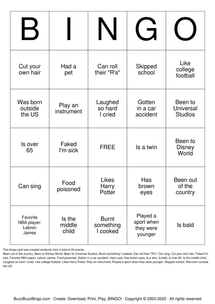 Have you ever... Bingo Cards to Download, Print and Customize!