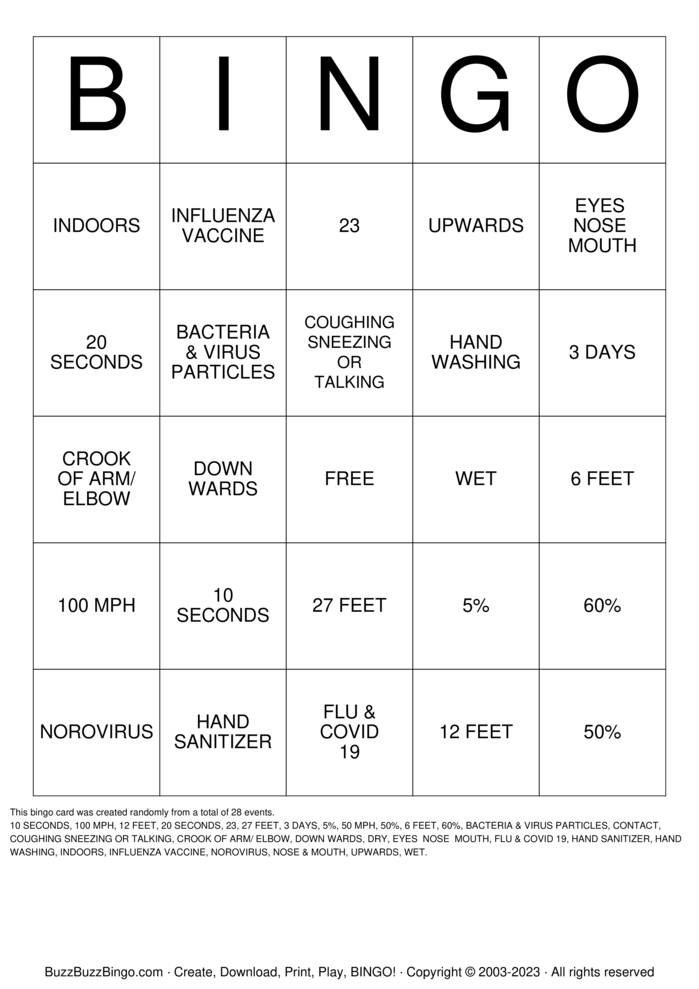 Infection Control Bingo Bingo Cards to Download, Print and Customize!