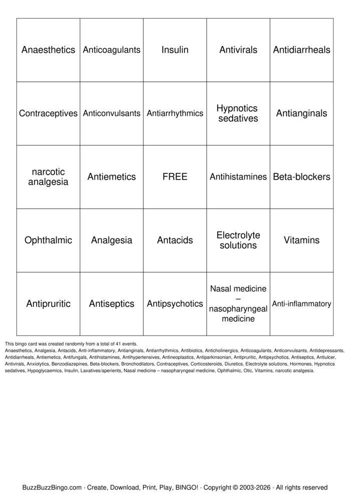 Medication Groups Bingo Cards to Download, Print and Customize!