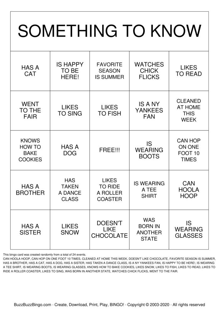 Nice to Know YOU Bingo Cards to Download, Print and Customize!